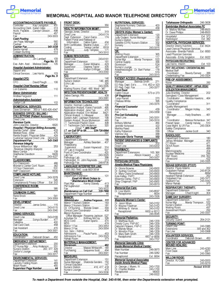 Contact Us | Memorial Hospital & Manor