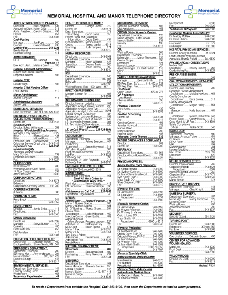 Contact Us | Memorial Hospital & Manor